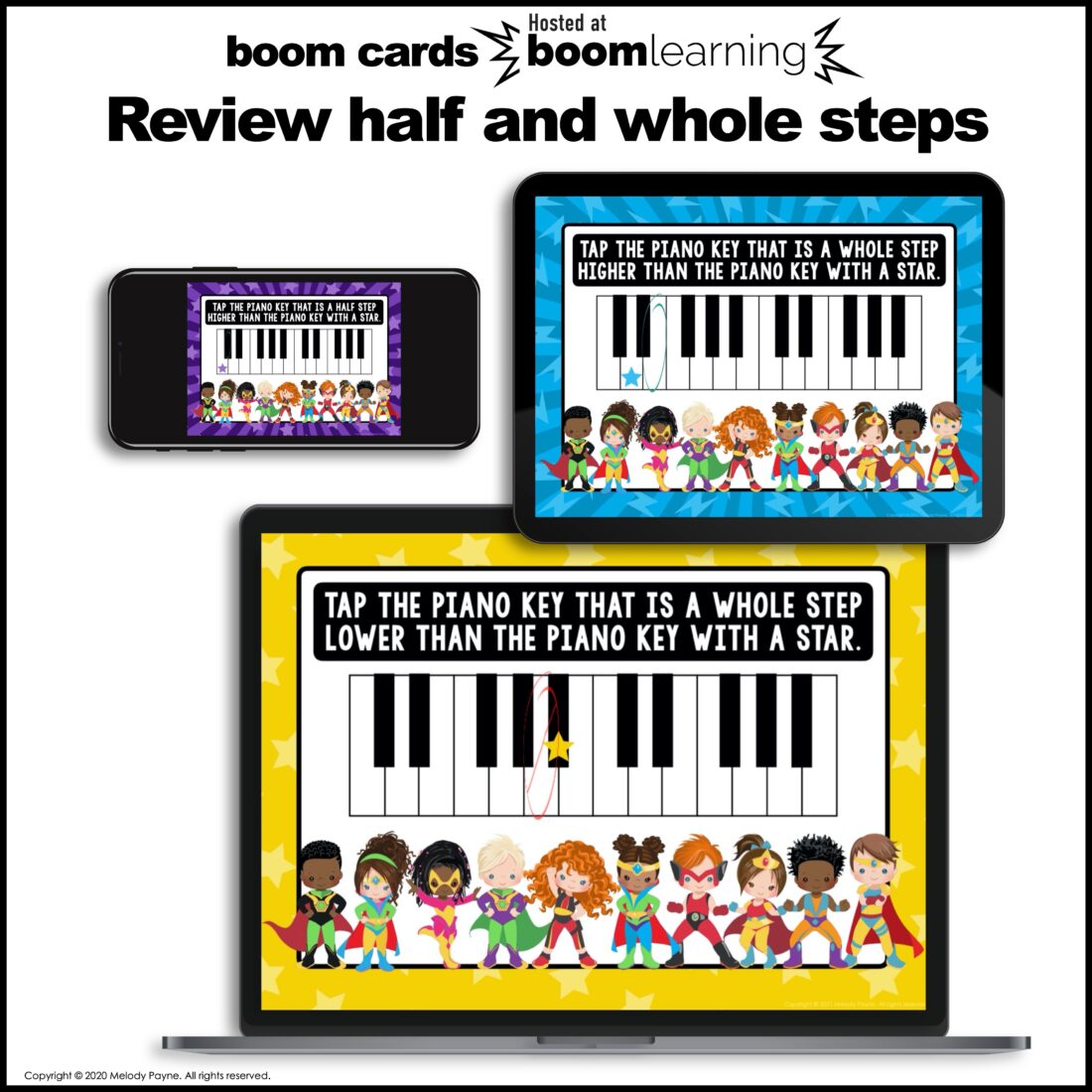 Music BOOM™ Cards - Half Steps & Whole Steps Higher & Lower on the ...