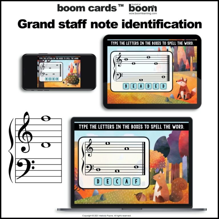 Treble & Bass Clef Fall BOOM™ Cards for Piano - Grand Staff Music ...