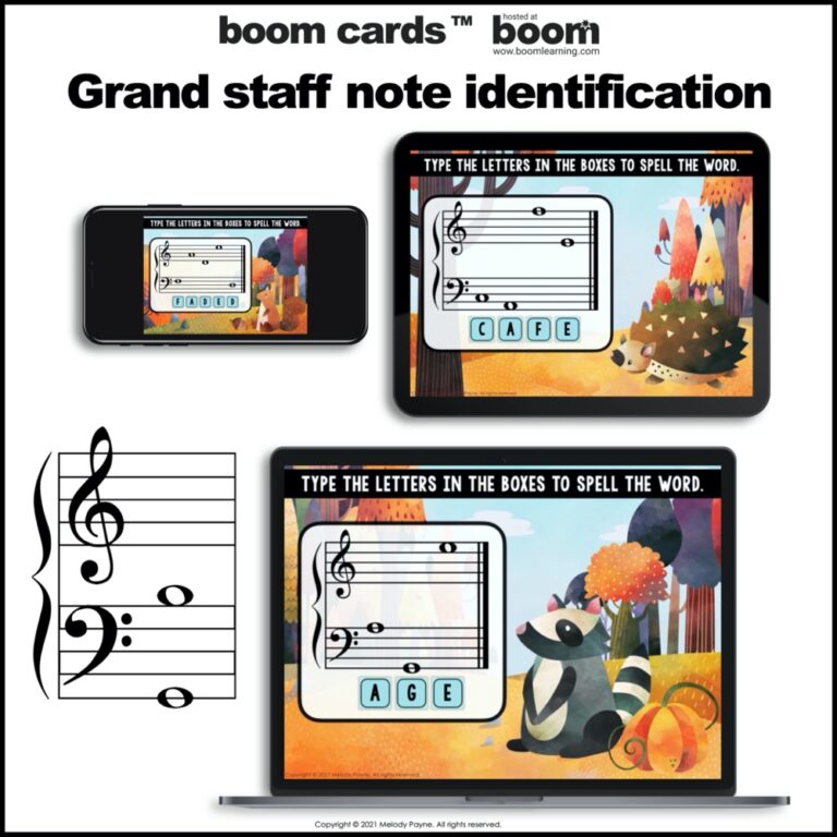 Treble & Bass Clef Fall BOOM™ Cards for Piano - Grand Staff Music ...