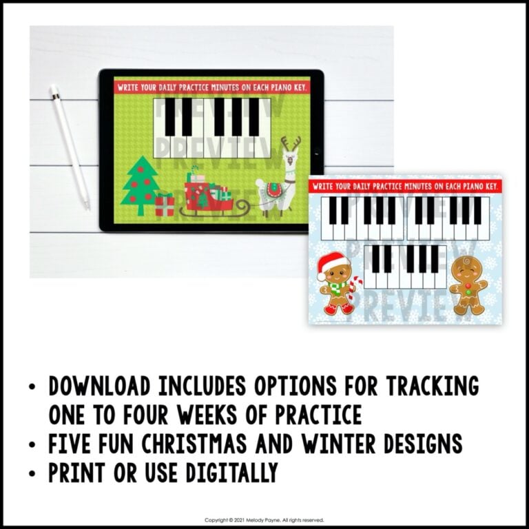 Christmas & Winter Piano Practice Challenge Charts for Music & Piano ...