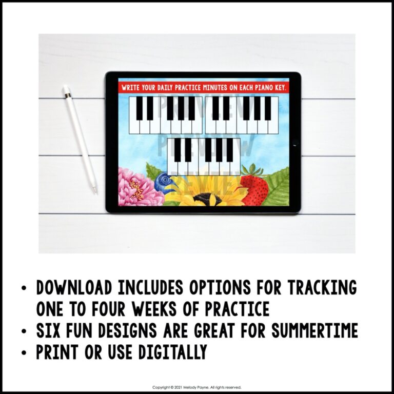 Summer Piano Practice Charts for Music & Piano Lessons - Piano Key ...