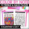 Valentine's Day Color by Note Music Coloring Pages - Treble & Bass Clef ...