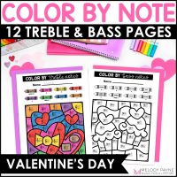 Valentine's Day Color by Note Music Coloring Pages - Treble & Bass Clef ...