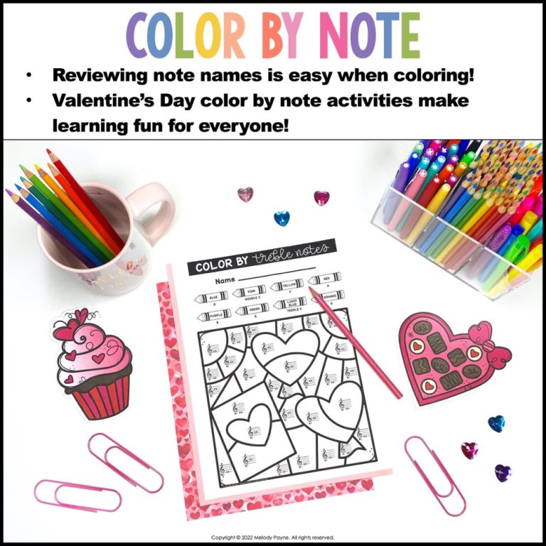 Valentine's Day Color by Note Music Coloring Pages - Treble & Bass Clef ...