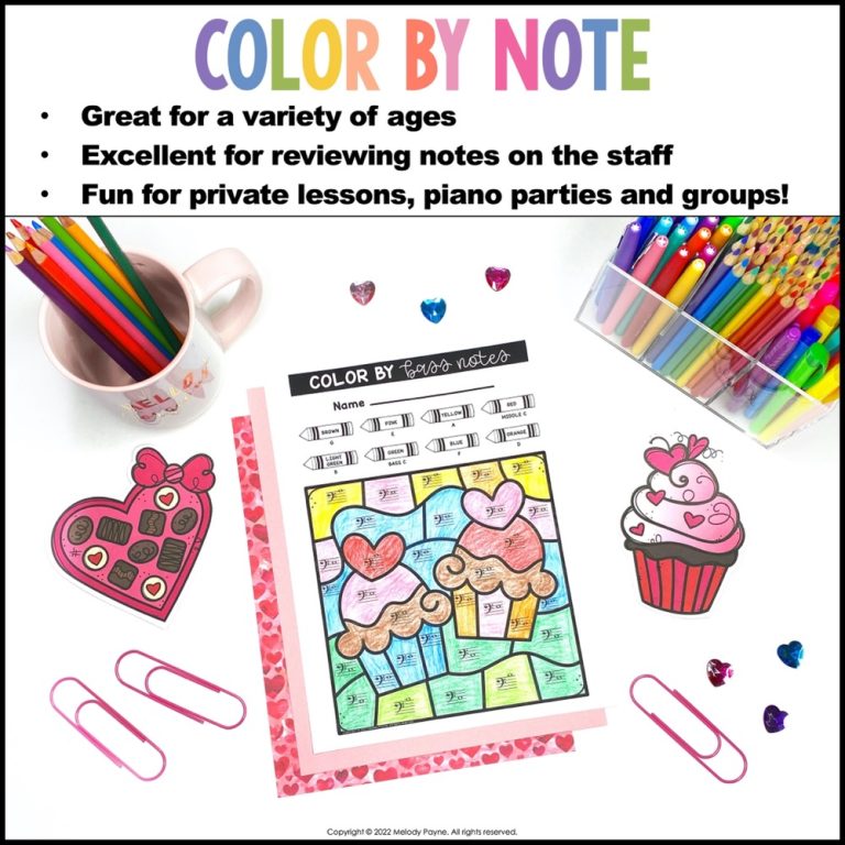 Valentine's Day Color by Note Music Coloring Pages - Treble & Bass Clef ...