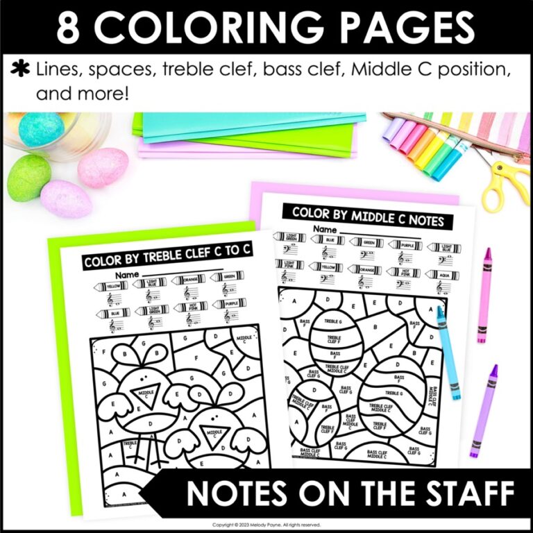 Easter Color by Note Music Coloring Pages - Treble Clef & Bass Clef ...