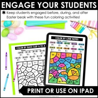 Music Coloring Pages - Easter Color by Note - Treble Clef & Bass Clef ...
