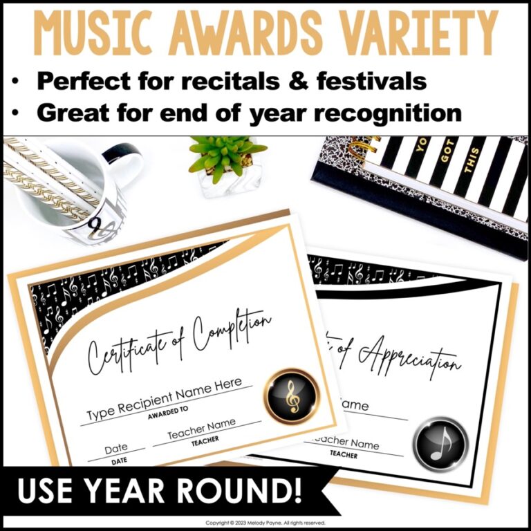 24 Printable Editable Music Awards Certificates for Piano Recitals and ...