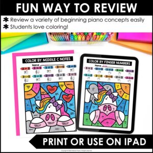 Music Coloring Pages for Beginning Piano Keys, Fingers, Notes, Symbols ...