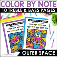Outer Space Color by Note Music Coloring Pages - Treble & Bass Clef ...