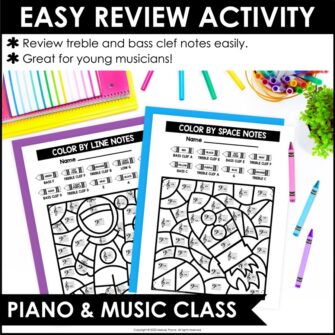Outer Space Color by Note Music Coloring Pages - Treble & Bass Clef ...
