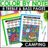 Camping Color by Note Music Coloring Pages - Treble & Bass Summer Note ...