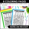 Camping Color by Note Music Coloring Pages - Treble & Bass Summer Note ...
