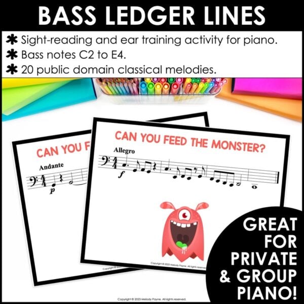 Bass Clef Ledger Lines Game - Feed the Music Monster Sight-Reading ...