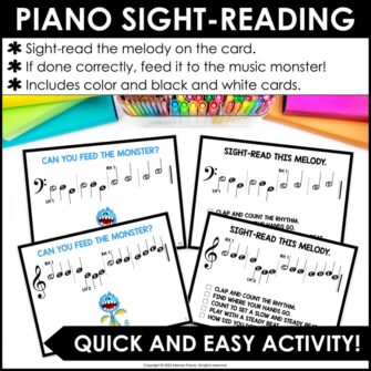 Pre-Reading Beginning Piano Game Feed the Music Monster Pre-Staff Sight ...