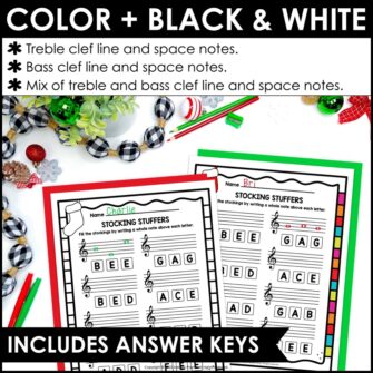 Treble & Bass Clef Note Naming Christmas Music Worksheets - Note ...