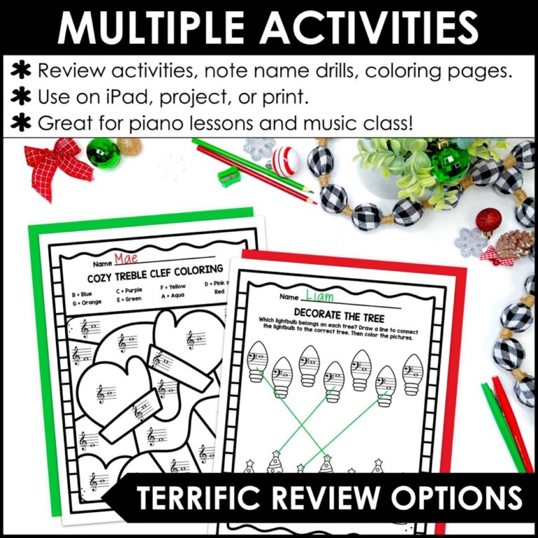 Treble & Bass Clef Note Naming Christmas Music Worksheets - Note ...