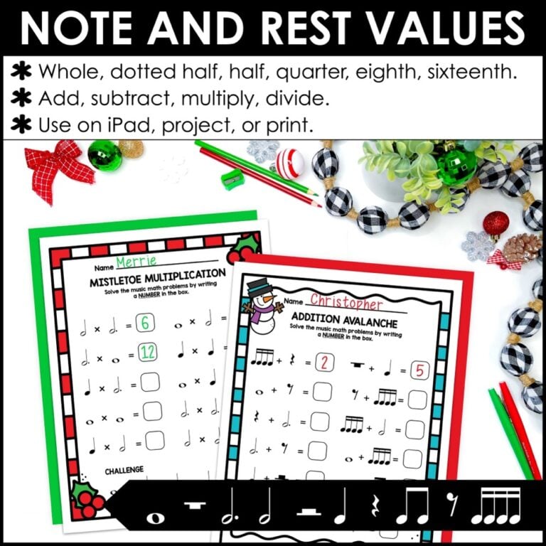 Christmas Music Math Rhythm Worksheets - Winter Music Theory - Notes ...