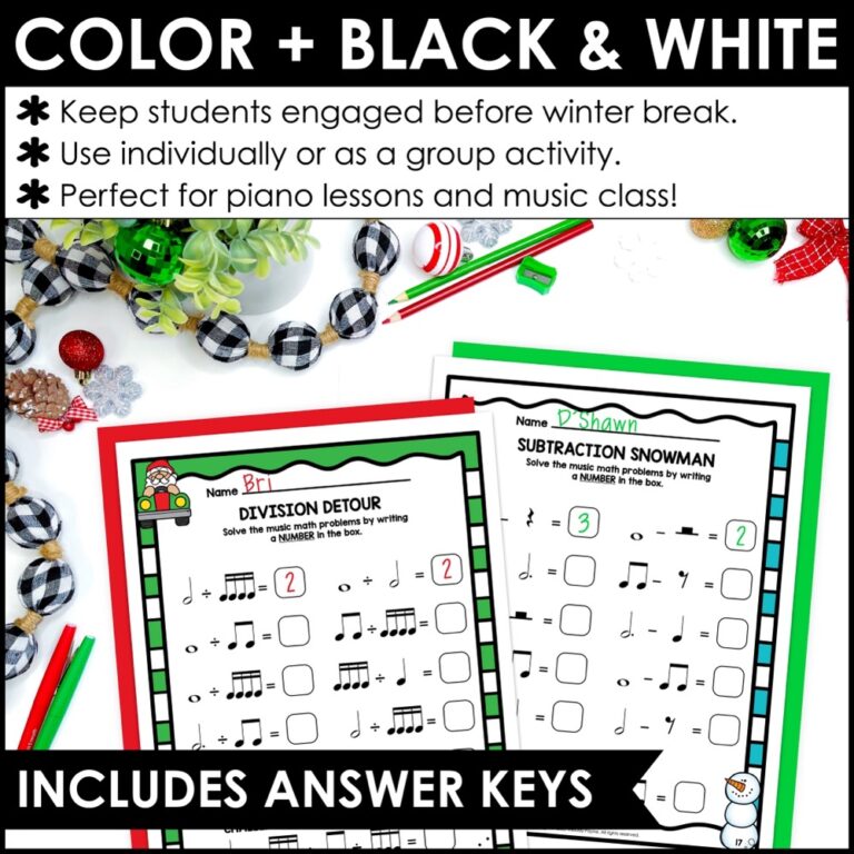Christmas Music Math Rhythm Worksheets - Winter Music Theory - Notes ...