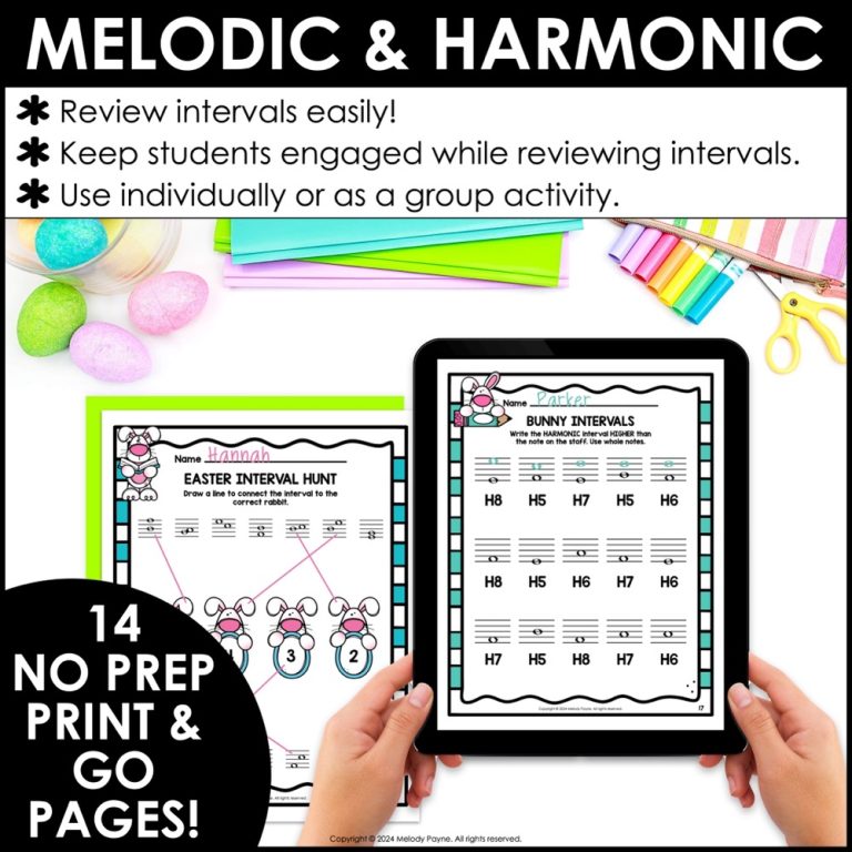 Easter Intervals Music Worksheets - Melodic & Harmonic 2nds - Octaves ...