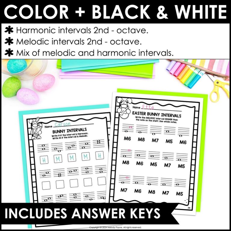Easter Intervals Music Worksheets - Melodic & Harmonic 2nds - Octaves ...