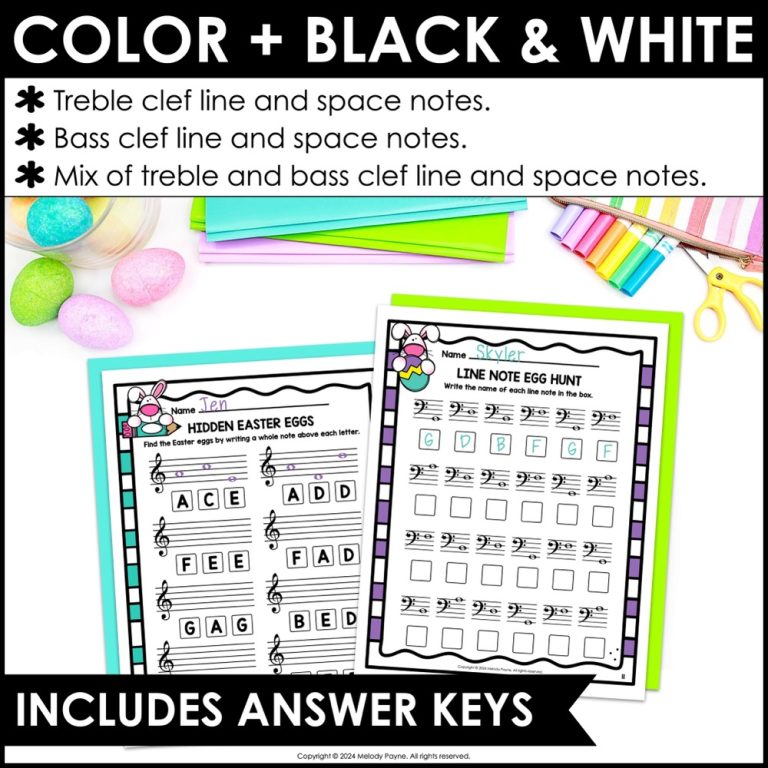 Easter Music Worksheets - Treble & Bass Clef Note Naming Theory ...