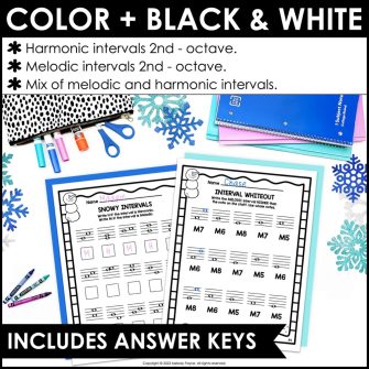 Winter Intervals Music Worksheets - Melodic & Harmonic 2nds - Octaves ...