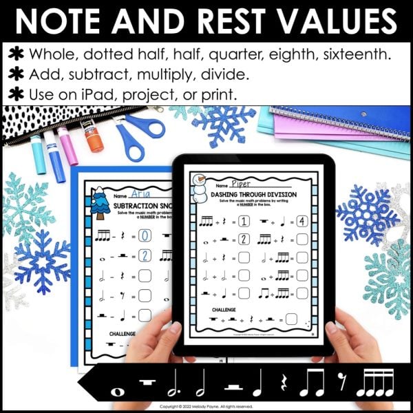 Winter Music Math Rhythm Worksheets - Winter Music Theory - Notes ...