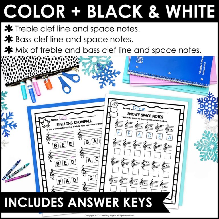 Winter Music Worksheets - Treble & Bass Clef Note Naming Theory ...