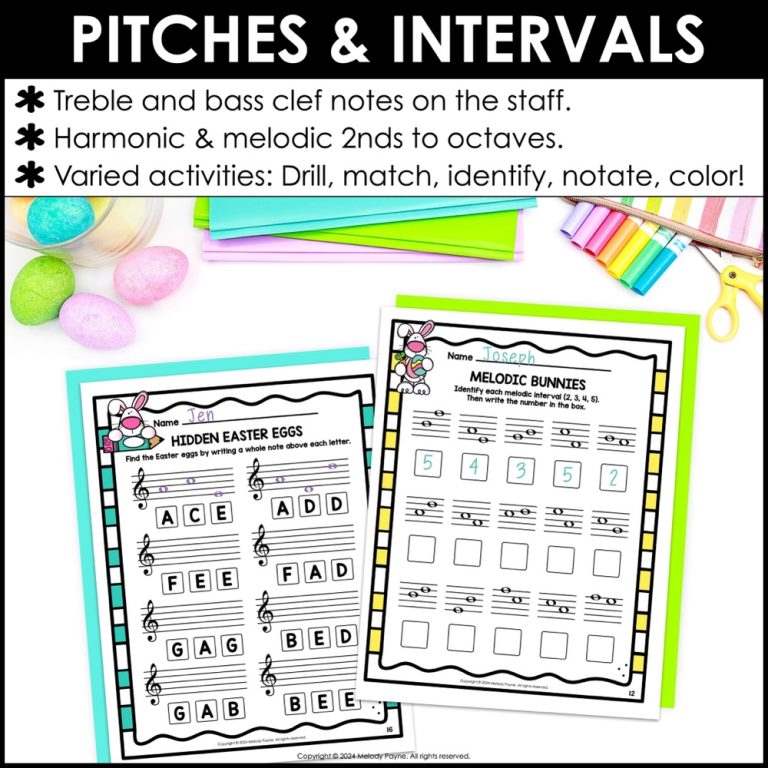 Easter Music Worksheets - Treble, Bass, Intervals, Music Math, Piano ...