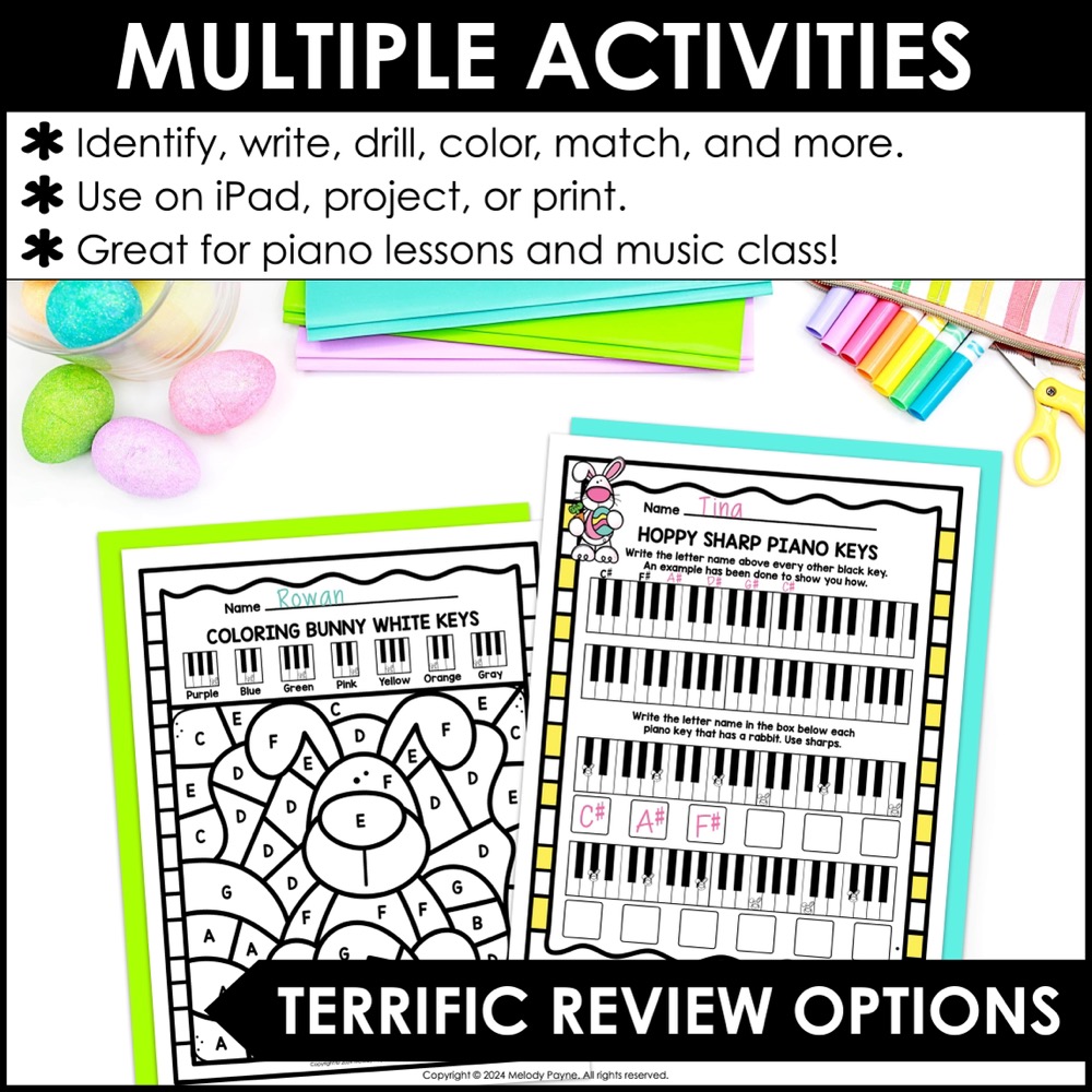 Easter Piano Keys Worksheets - White & Black Keys, Sharps & Flats ...