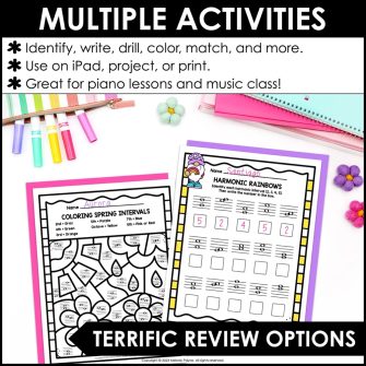Spring Intervals Music Worksheets - Melodic & Harmonic 2nds - Octaves ...