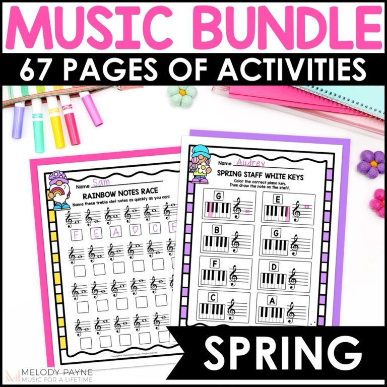 Spring Music Worksheets Bundle - Treble, Bass, Intervals, Music Math ...