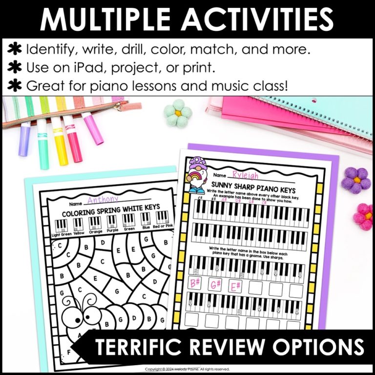 Spring Piano Keys Worksheets - White & Black Keys, Sharps & Flats ...