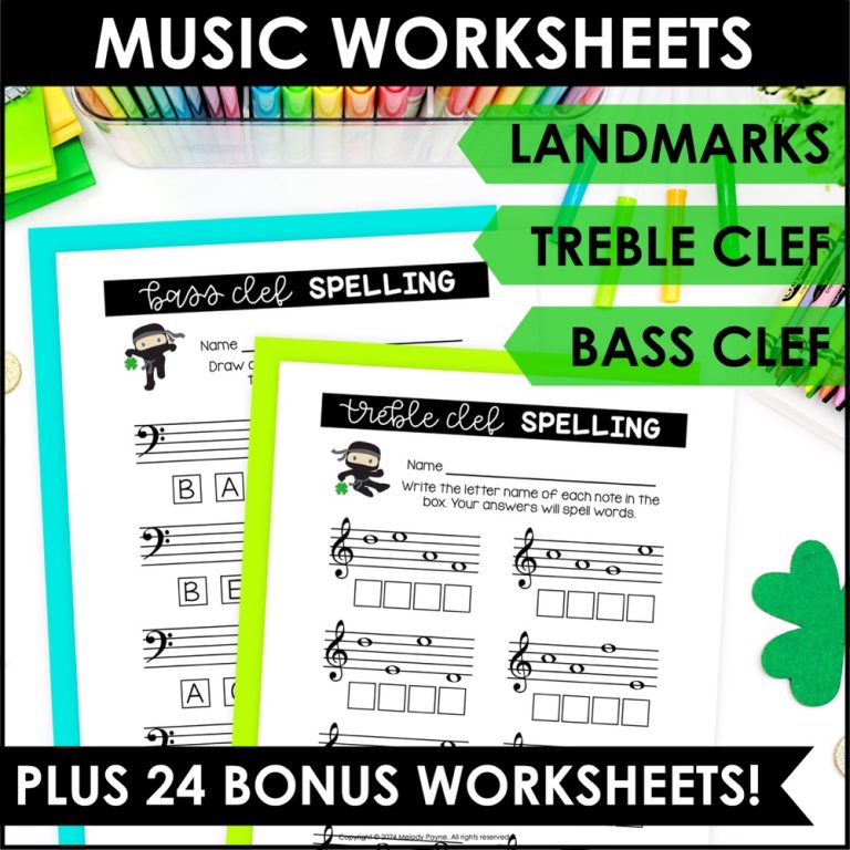 Music Worksheets for St. Patrick's Day - Note Ninjas Treble, Bass ...