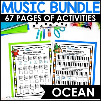 Ocean Music Worksheets Bundle - Treble, Bass, Intervals, Music Math ...