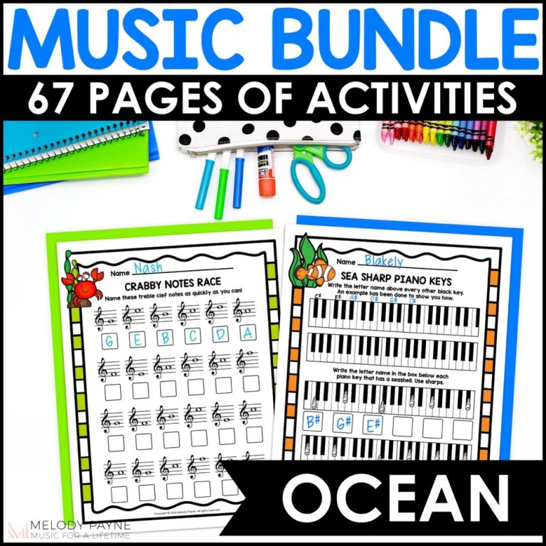 Ocean Music Worksheets Bundle - Treble, Bass, Intervals, Music Math ...