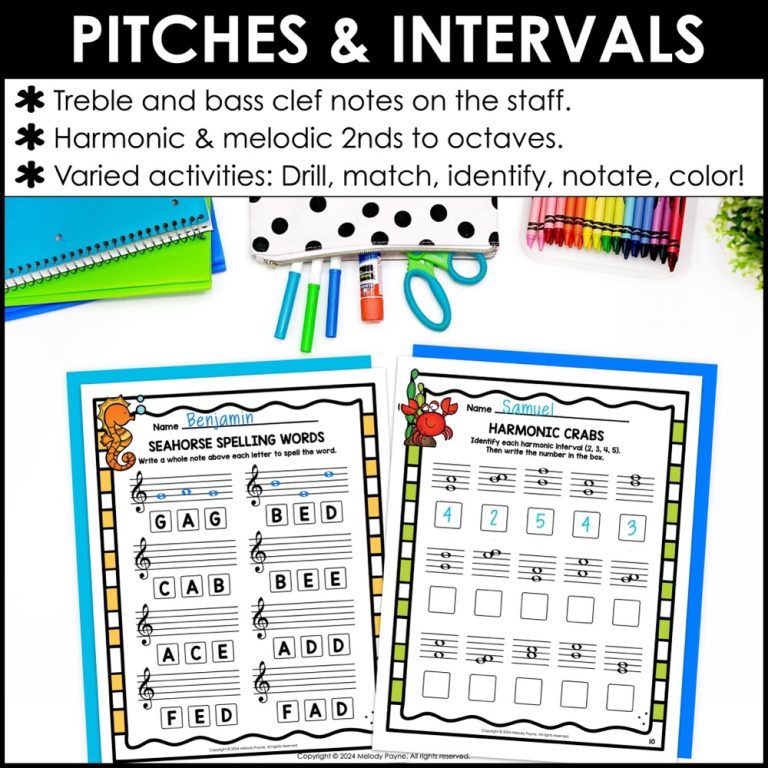Ocean Music Worksheets Bundle - Treble, Bass, Intervals, Music Math ...