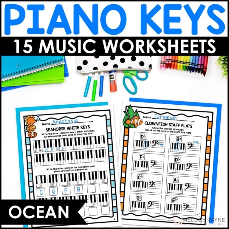 Ocean Piano Keys Worksheets - White & Black Keys, Sharps & Flats ...