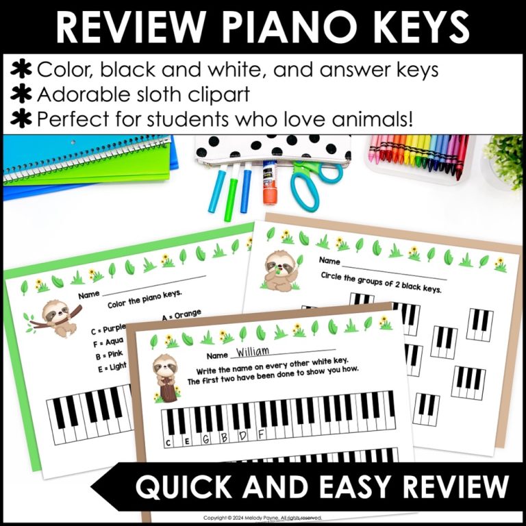 Piano Keyboard Music Worksheets - Sloth Piano Keys Are A Breeze ...