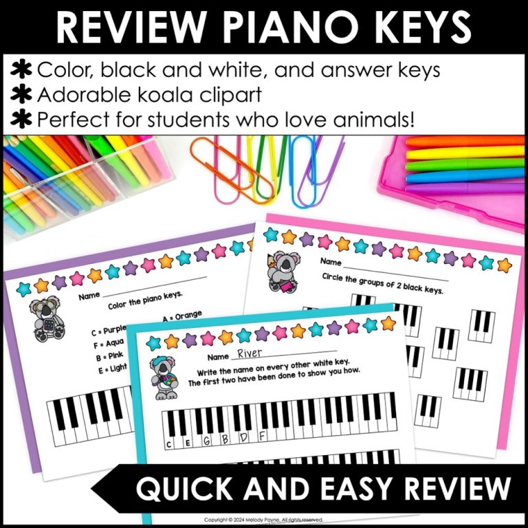 White Piano Keys Music Worksheets - Koala Piano Keys Are A Breeze ...