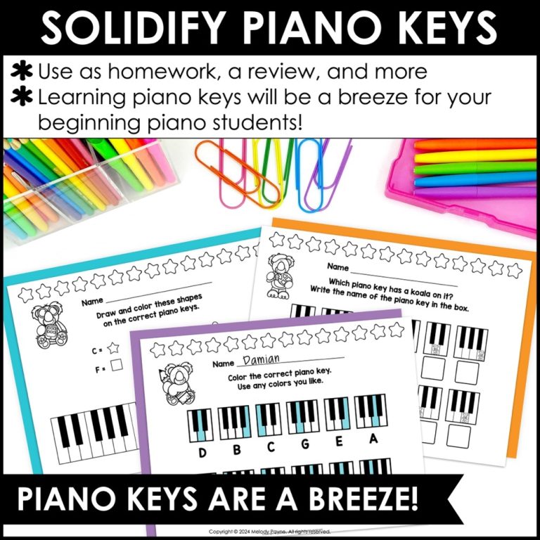 White Piano Keys Music Worksheets - Koala Piano Keys Are A Breeze ...