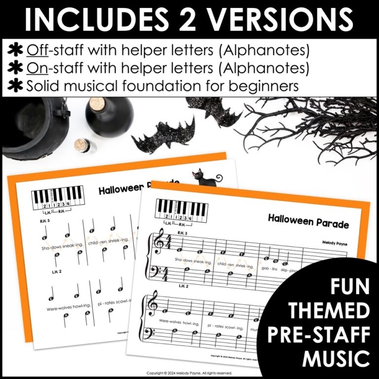 Pre-Staff Halloween Piano Sheet Music - 10 Original Not Spooky Pre ...