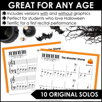 Pre-Staff Halloween Piano Sheet Music - 10 Original Not Spooky Pre ...