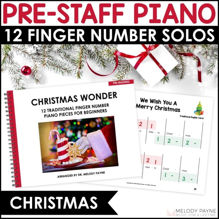 Pre-Staff Piano Christmas Sheet Music - 12 Pre-Reading Finger Number ...