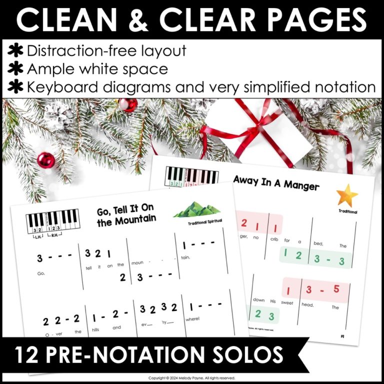 Pre-Staff Piano Christmas Sheet Music - 12 Pre-Reading Finger Number ...