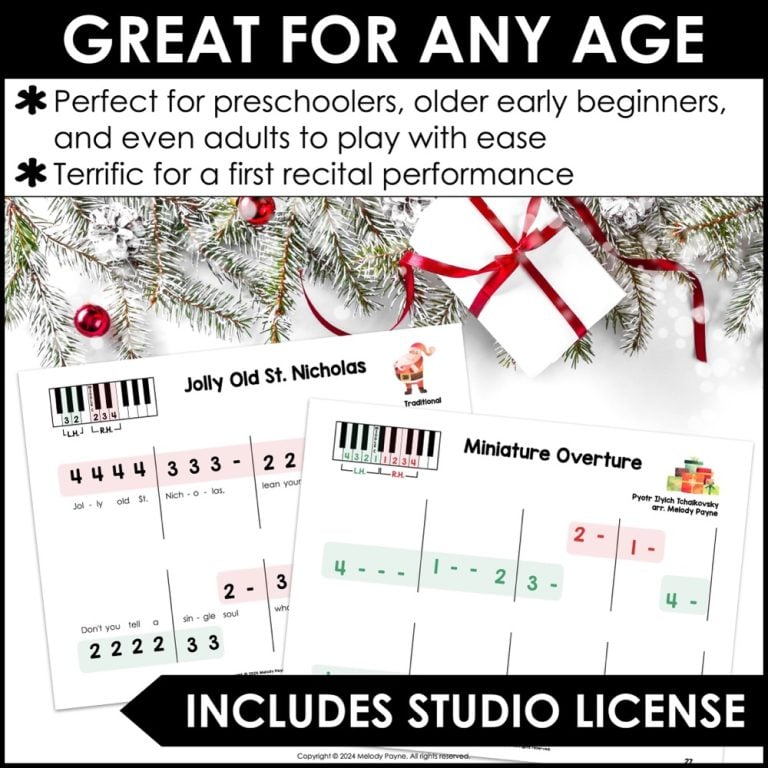 Pre-Staff Piano Christmas Sheet Music - 12 Pre-Reading Finger Number ...