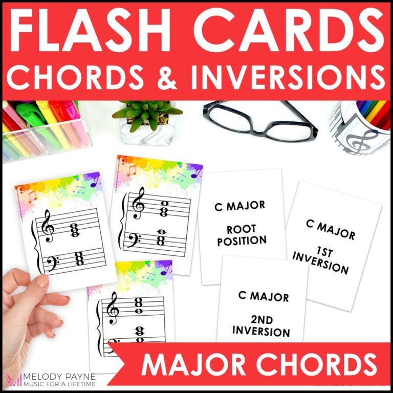 Major Chords and Inversions Flash Cards for Piano & Music Class - Root ...