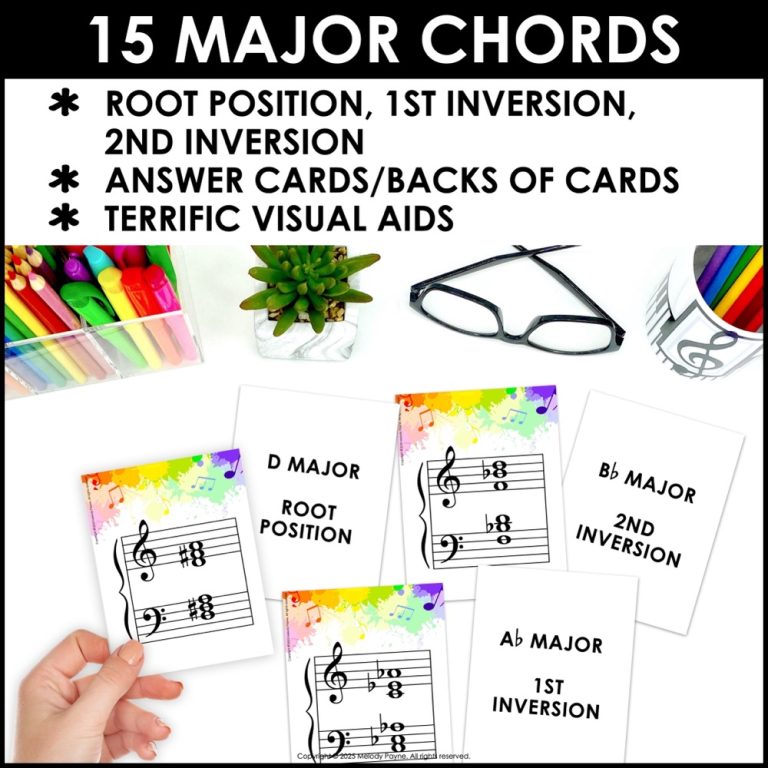 Major Chords and Inversions Flash Cards for Piano & Music Class - Root ...