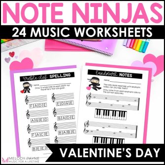 Valentine's Day Note Reading Worksheets - Note Ninjas Treble, Bass ...